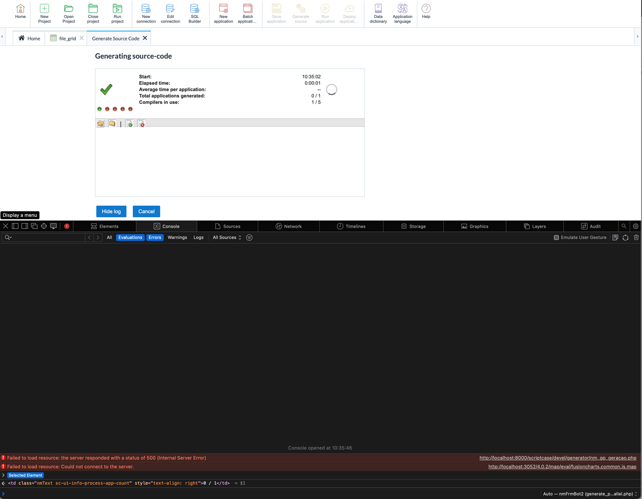 Scriptcase generate app still hanging - Bugs - Scriptcase Low-code