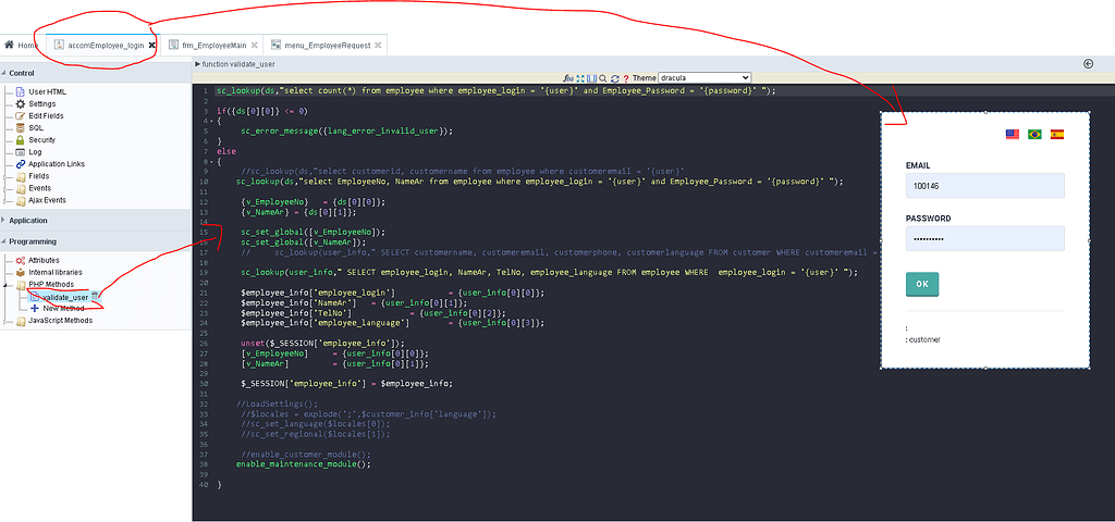 User login control to open form with for this user - Bugs - Scriptcase Low-code